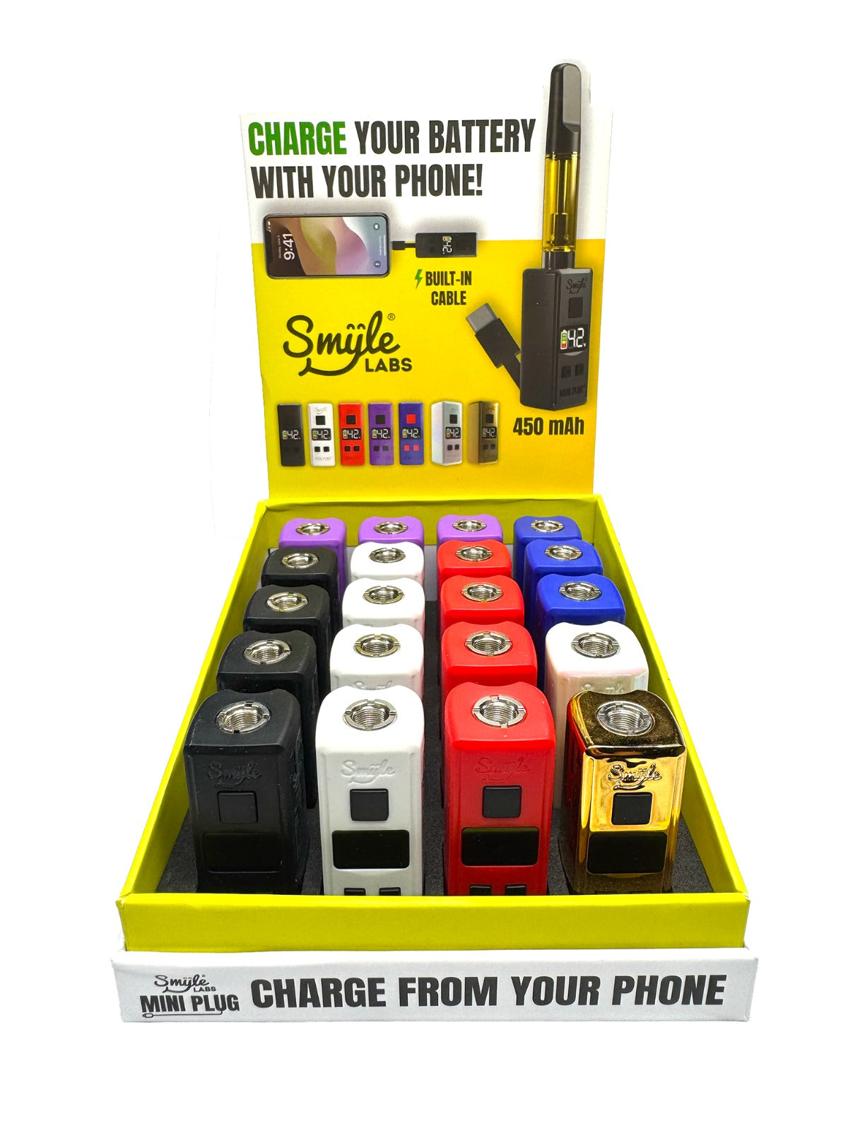 Smyle Mini Plug 510 Cart Battery w/ Built in USB-C Cable - POP of 20 ...